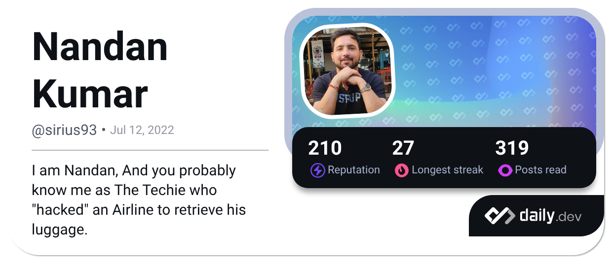 Recent posts by Nandan Kumar (@sirius93) | daily.dev