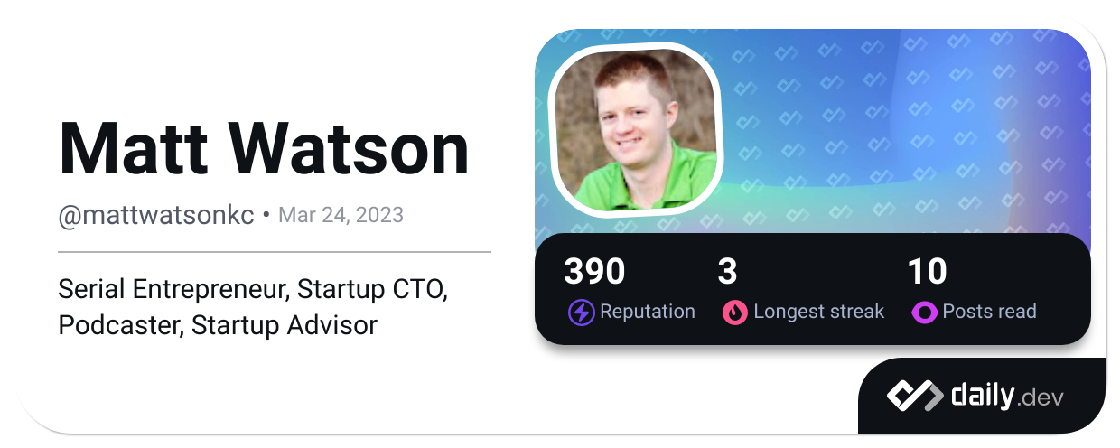 Matt Watson (@mattwatsonkc) | daily.dev