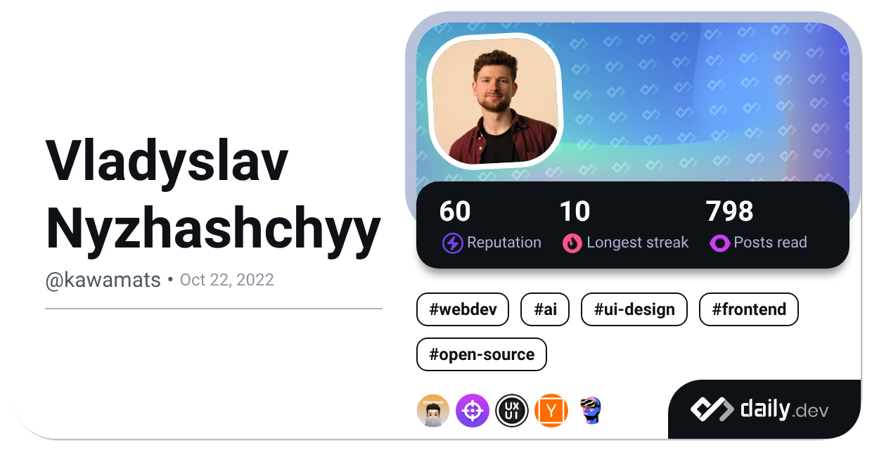 Vladyslav Nyzhashchyy (@kawamats) | daily.dev