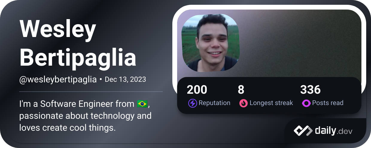 Wesley Bertipaglia (@wesleybertipaglia) | daily.dev
