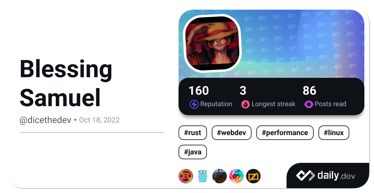 Blessing Samuel (@dicethedev) | daily.dev