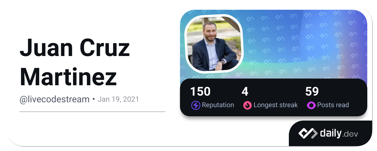 Juan Cruz Martinez (@livecodestream) | daily.dev