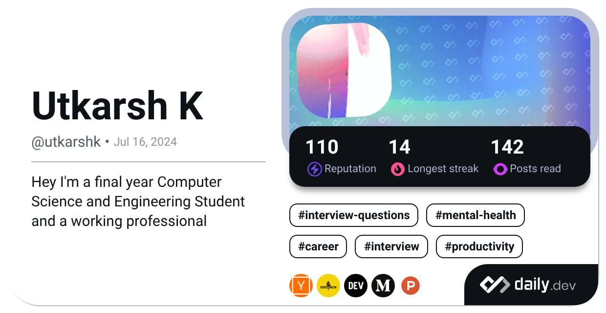 Utkarsh K (@utkarshk) | daily.dev