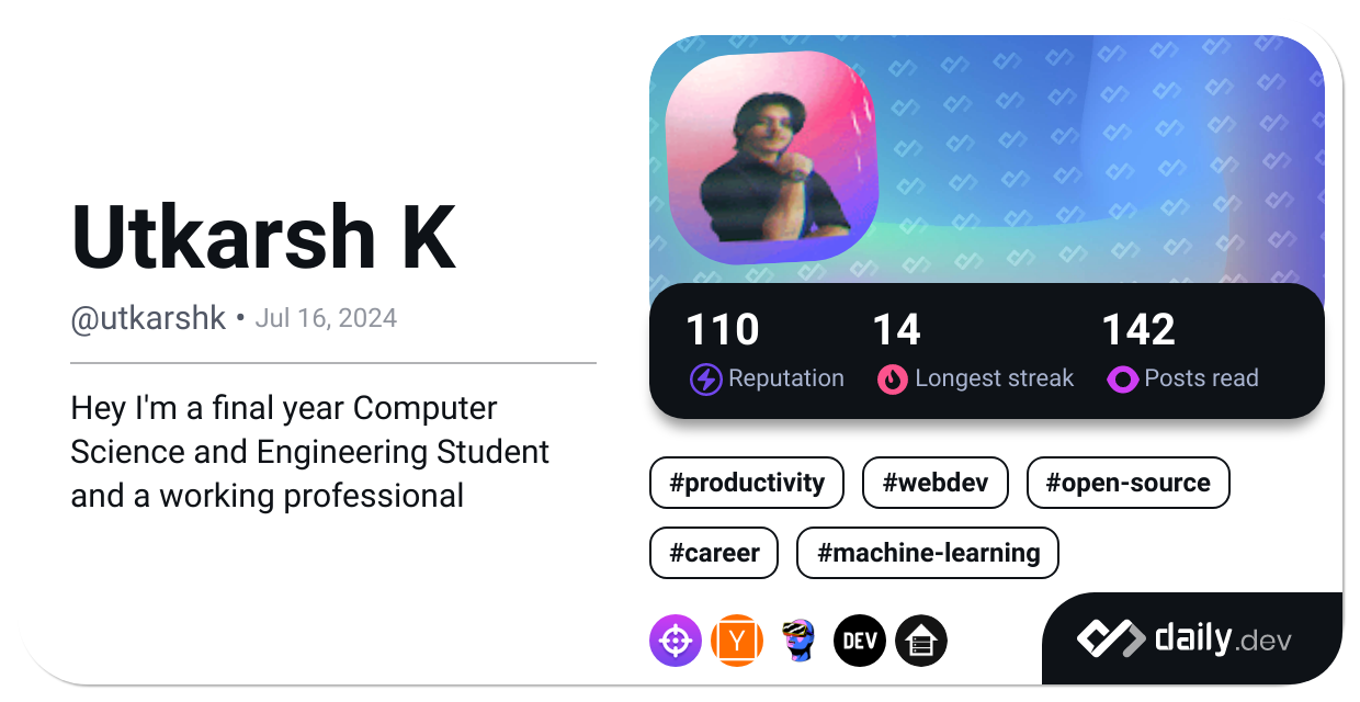 Utkarsh K (@utkarshk) | daily.dev