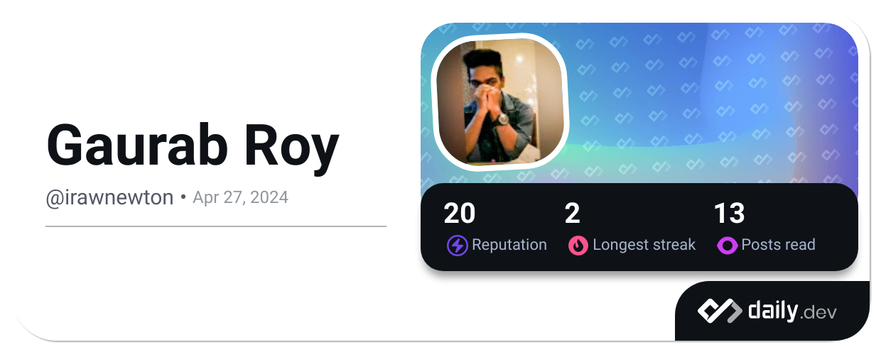Recent posts by Gaurab Roy (@irawnewton) | daily.dev