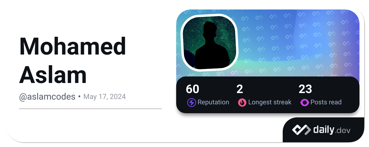 Mohamed Aslam (@aslamcodes) | daily.dev