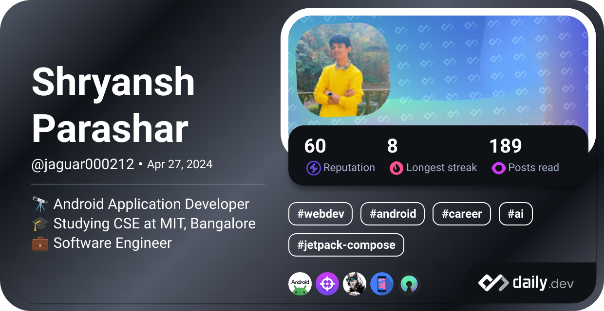 Shryansh Parashar (@jaguar000212) | daily.dev