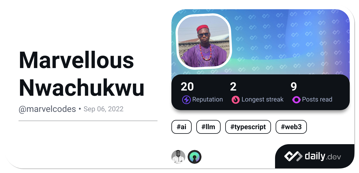 Marvellous Nwachukwu (@marvelcodes) | daily.dev