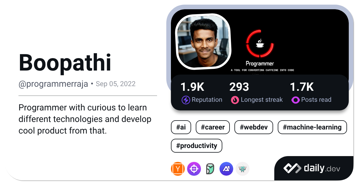 Boopathi (@programmerraja) | daily.dev