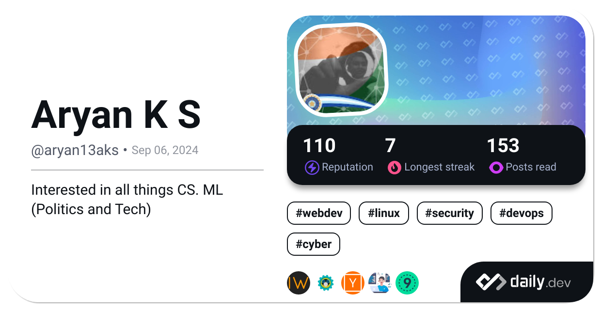 Aryan K S (@aryan13aks) | daily.dev