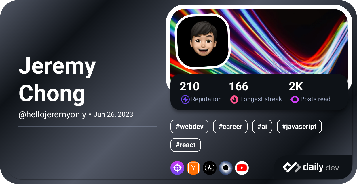 Jeremy Chong (@hellojeremyonly) | daily.dev
