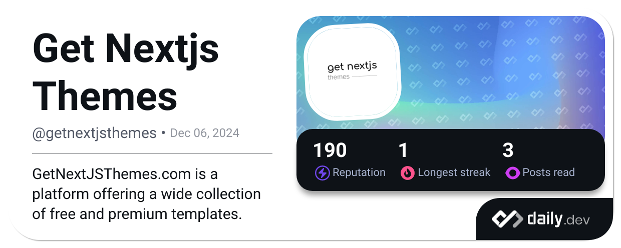 Recent posts by Get Nextjs Themes (@getnextjsthemes) | daily.dev