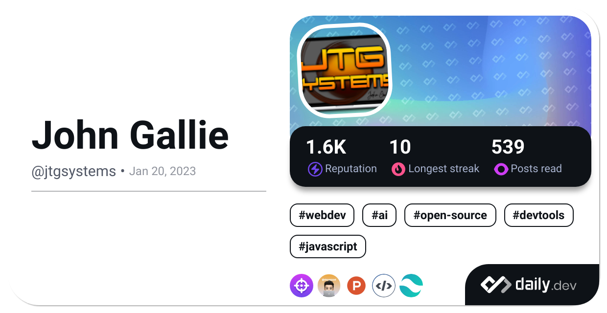 John Gallie (@jtgsystems) | daily.dev