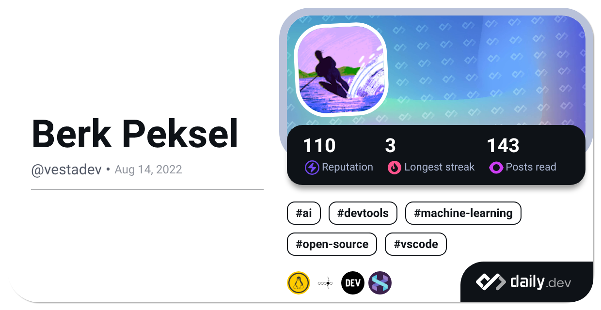 Berk Peksel (@vestadev) | daily.dev