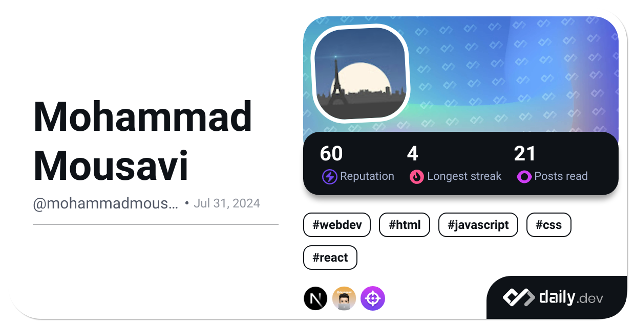 Recent posts by Mohammad Mousavi (@mohammadmousavi) | daily.dev Recent posts by Mohammad Mousavi (@mohammadmousavi) | daily.dev