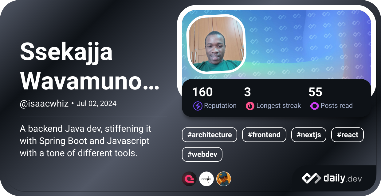 Recent posts by Ssekajja Wavamuno Isaac (@isaacwhiz) | daily.dev