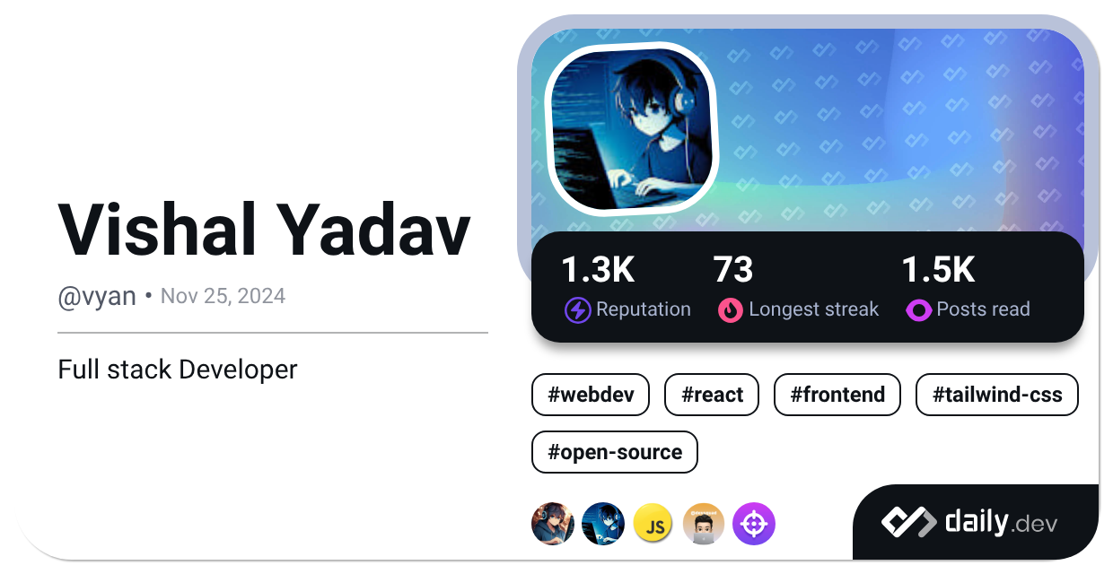 Vishal Yadav (@vyan) | daily.dev