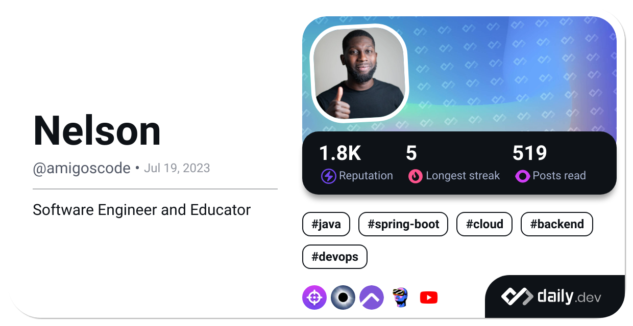 Nelson (@amigoscode) | daily.dev