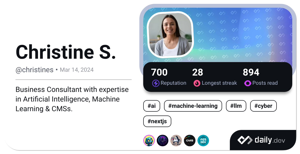 Recent posts by Christine S. (@christines) | daily.dev