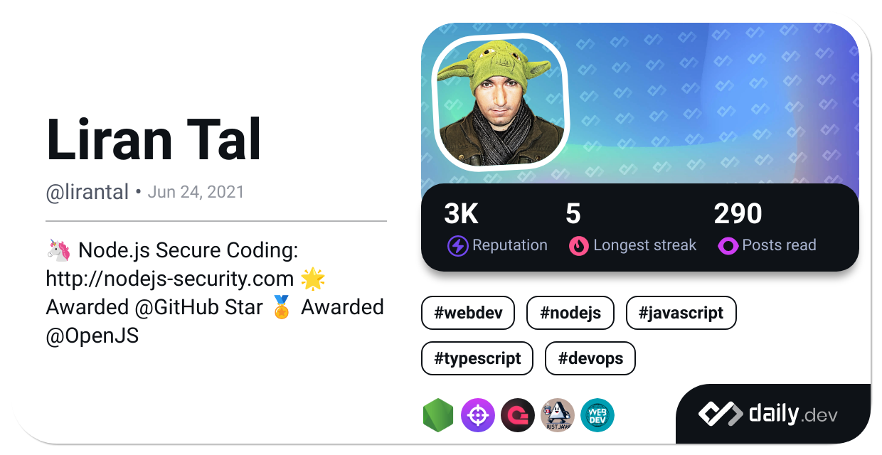 Liran Tal (@lirantal) | daily.dev