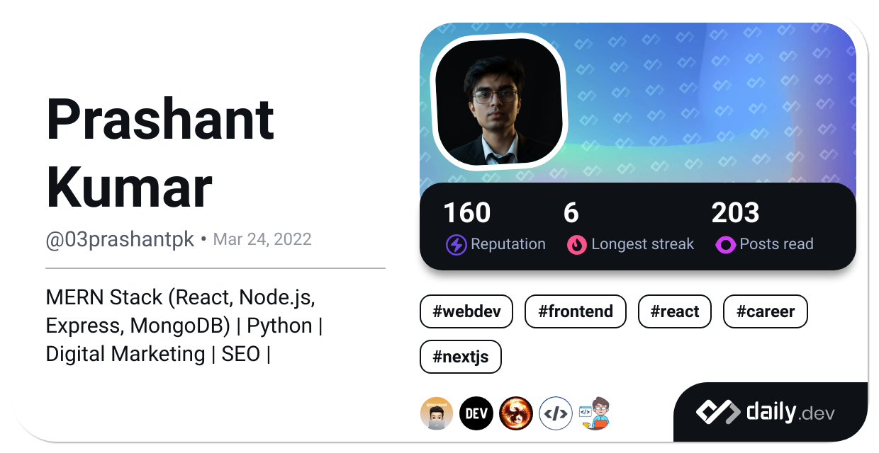 Prashant Kumar (@03prashantpk) | daily.dev