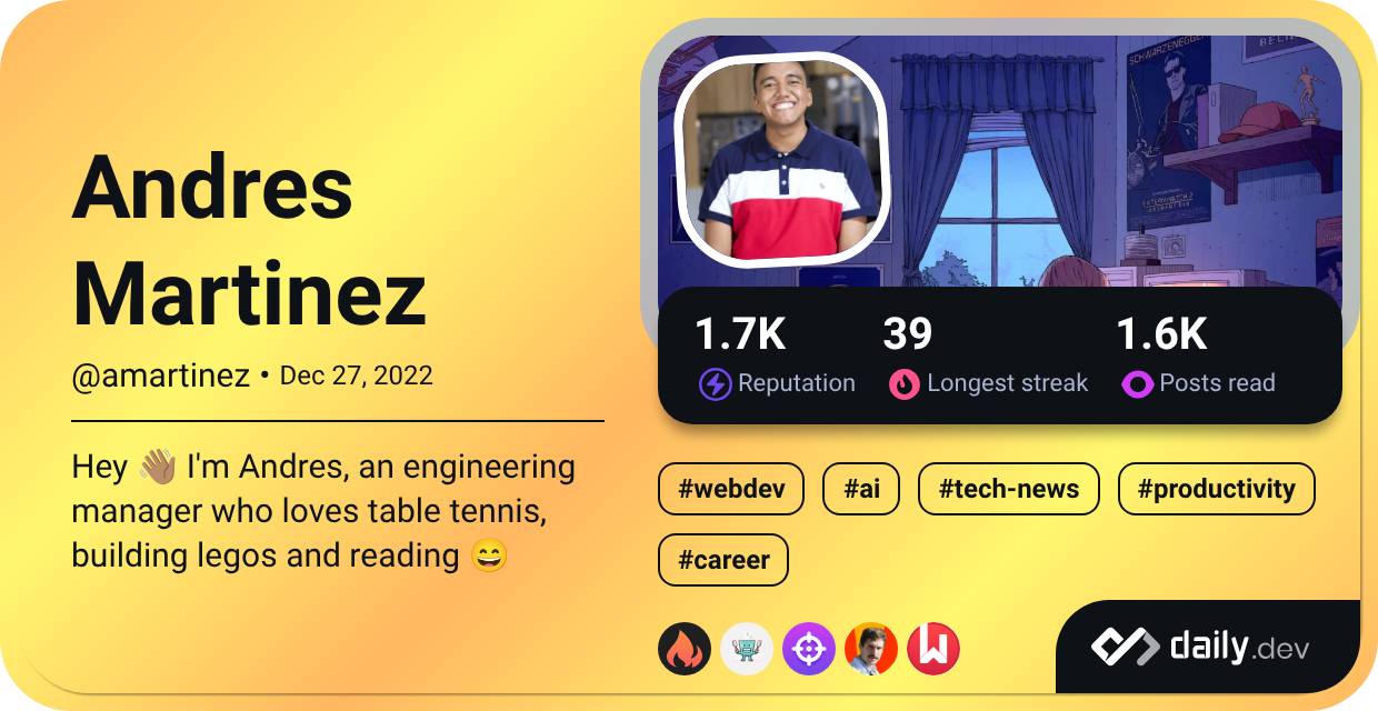 Recent posts by Andres Martinez (@amartinez) | daily.dev
