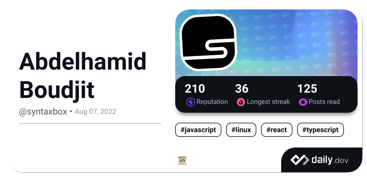Abdelhamid Boudjit (@syntaxbox) | daily.dev