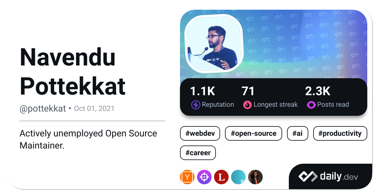Recent posts by Navendu Pottekkat (@pottekkat) | daily.dev