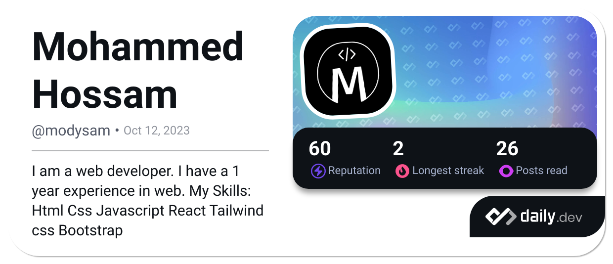 Mohammed Hossam (@modysam) | daily.dev