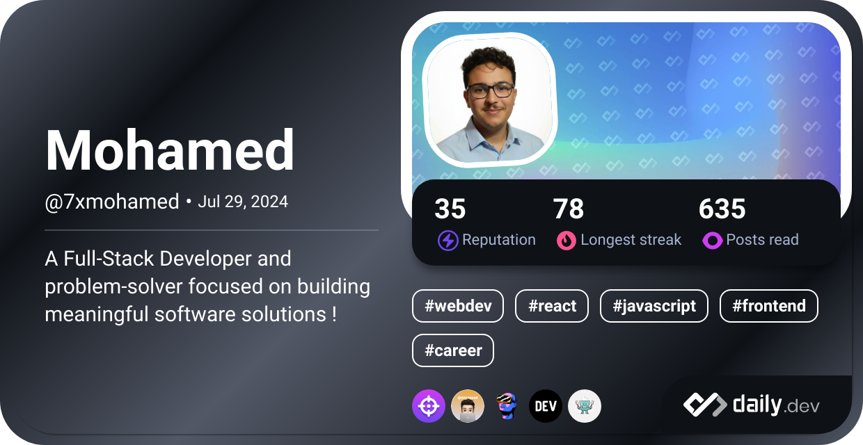 Mohamed (@7xmohamed) | daily.dev