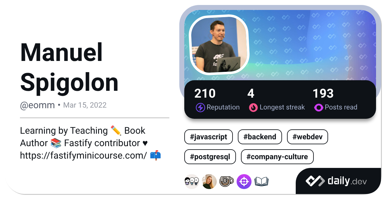 Manuel Spigolon (@eomm) | daily.dev