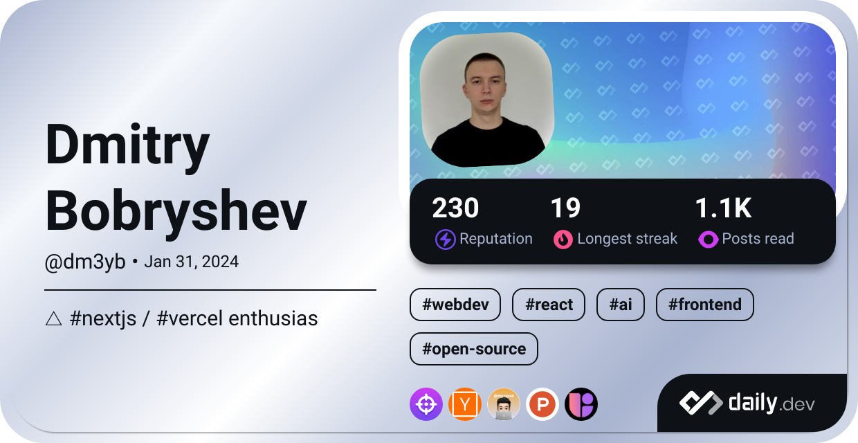 Dmitry Bobryshev (@dm3yb) | daily.dev