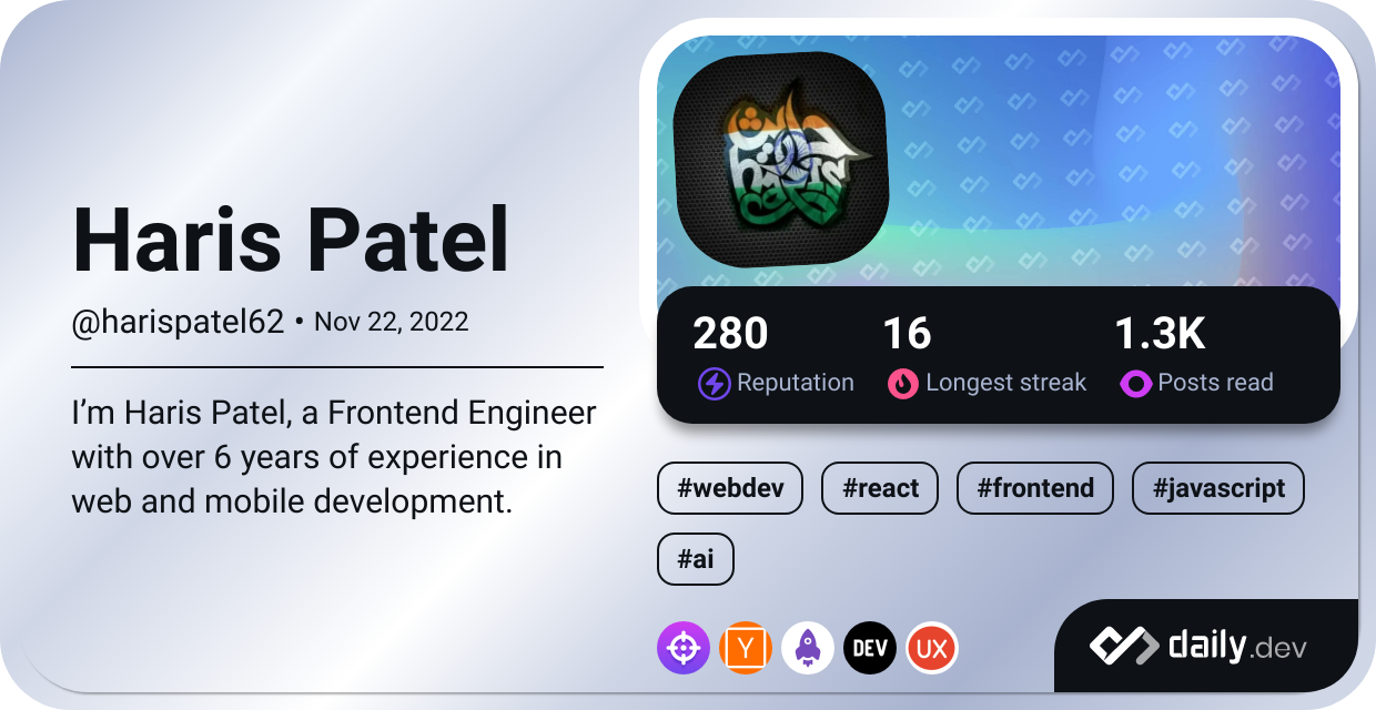 Recent posts by Haris Patel (@harispatel62) | daily.dev