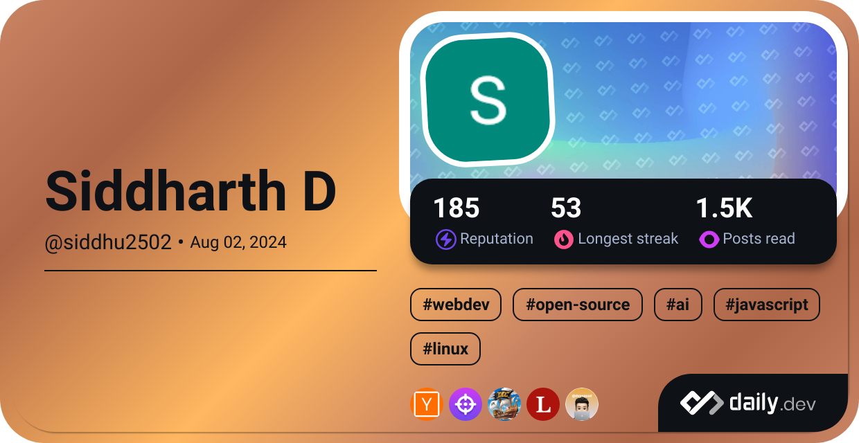Siddharth D (@siddhu2502) | daily.dev