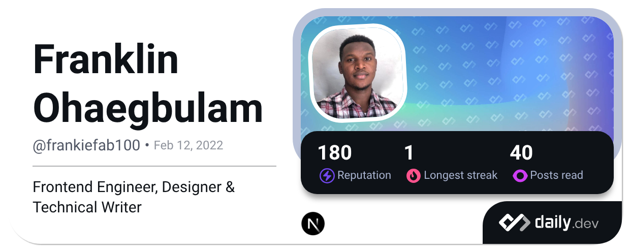 Recent posts by Franklin Ohaegbulam (@frankiefab100) | daily.dev