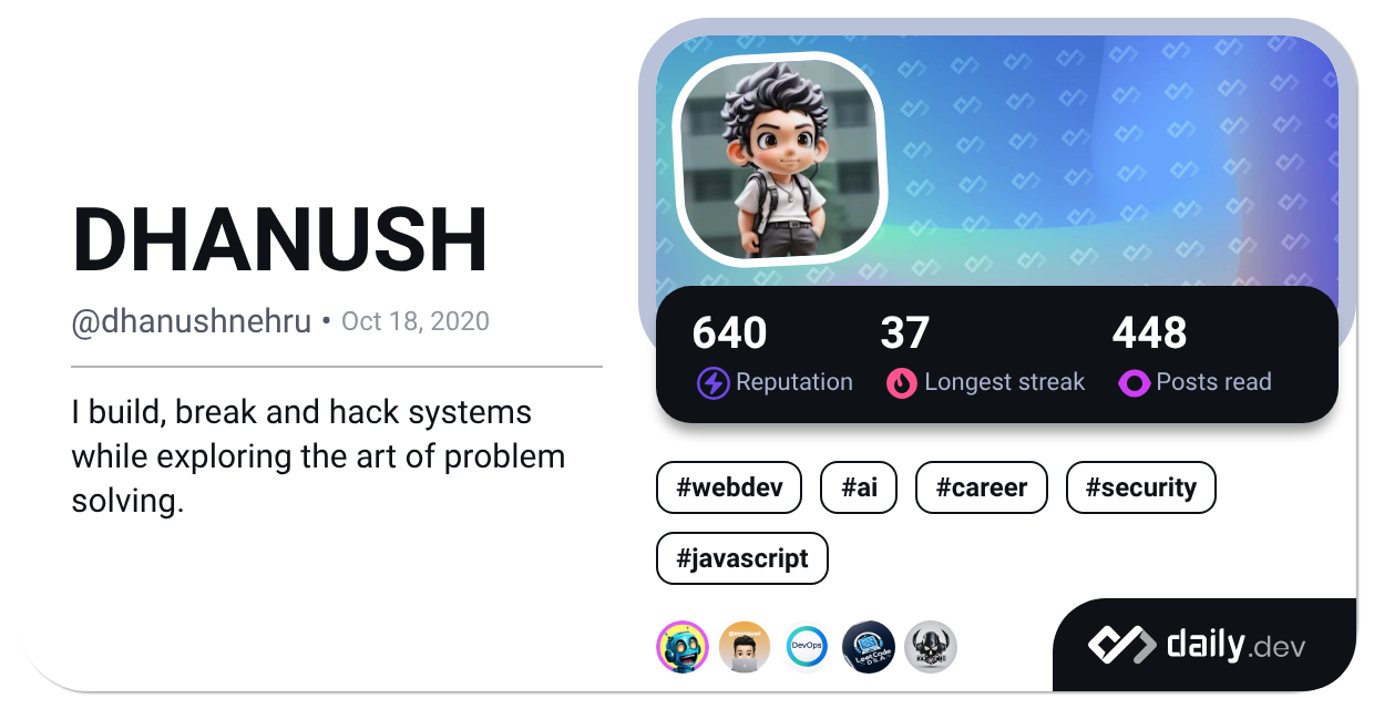 DHANUSH (@dhanushnehru) | daily.dev