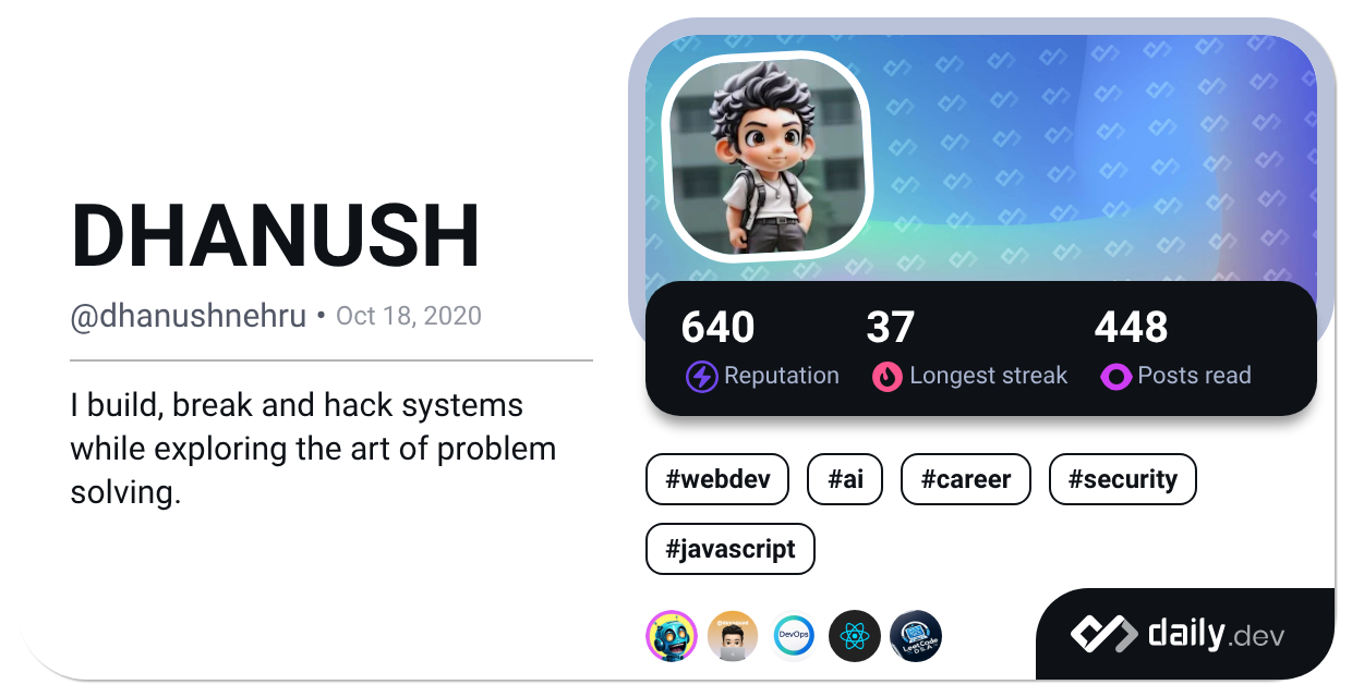 DHANUSH (@dhanushnehru) | daily.dev