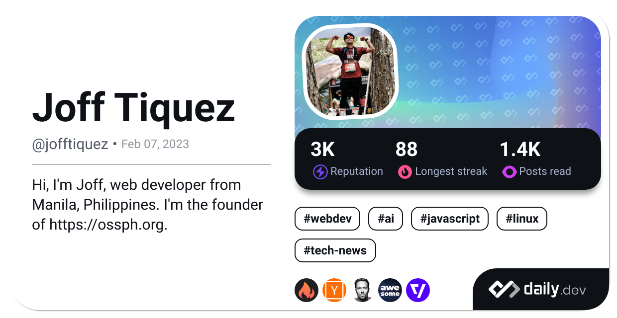 Joff Tiquez (@jofftiquez) | daily.dev