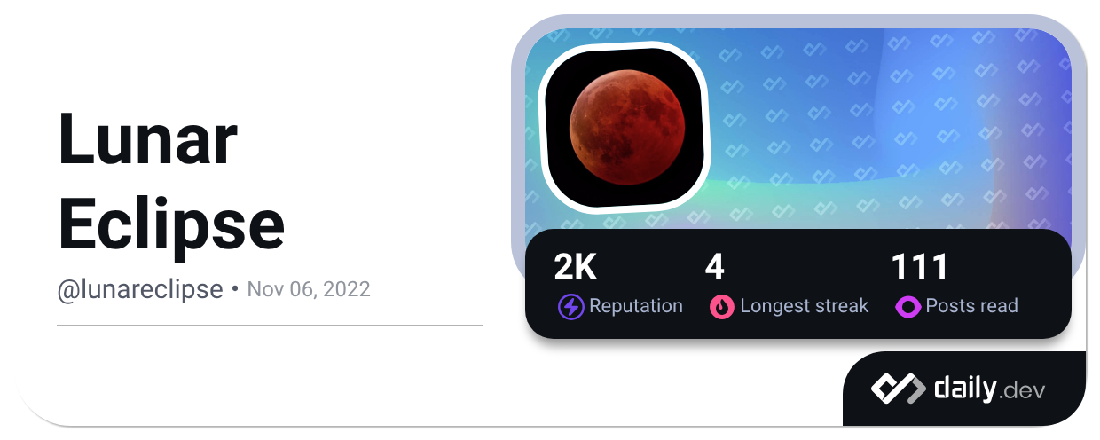 Recent posts by Lunar Eclipse (@lunareclipse) | daily.dev