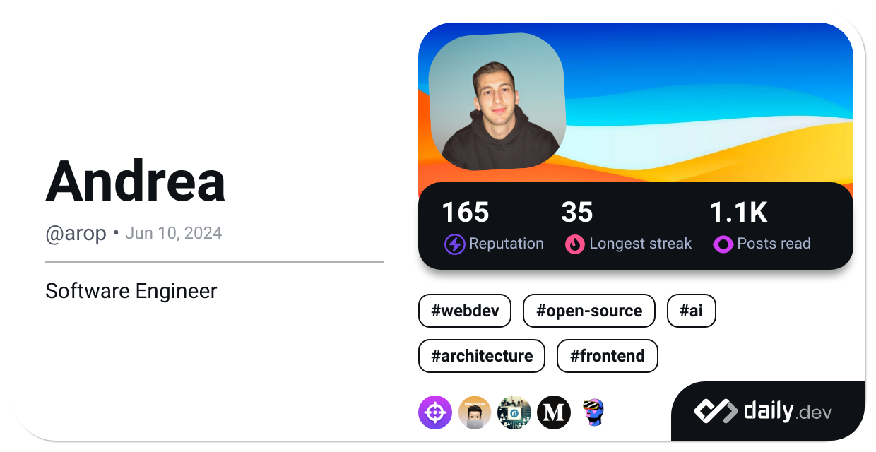 Recent posts by Andrea (@arop) | daily.dev