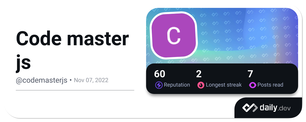 Code master js (@codemasterjs) | daily.dev