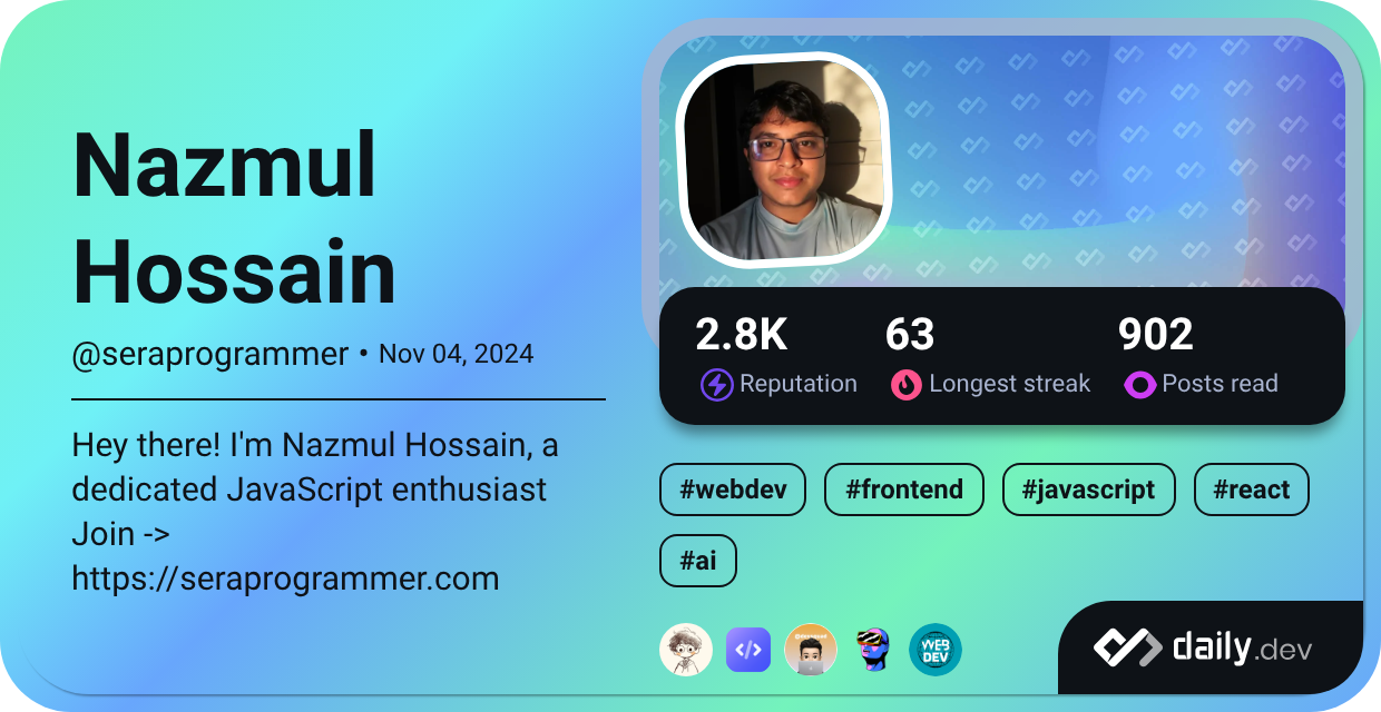 Nazmul Hossain (@seraprogrammer) | daily.dev
