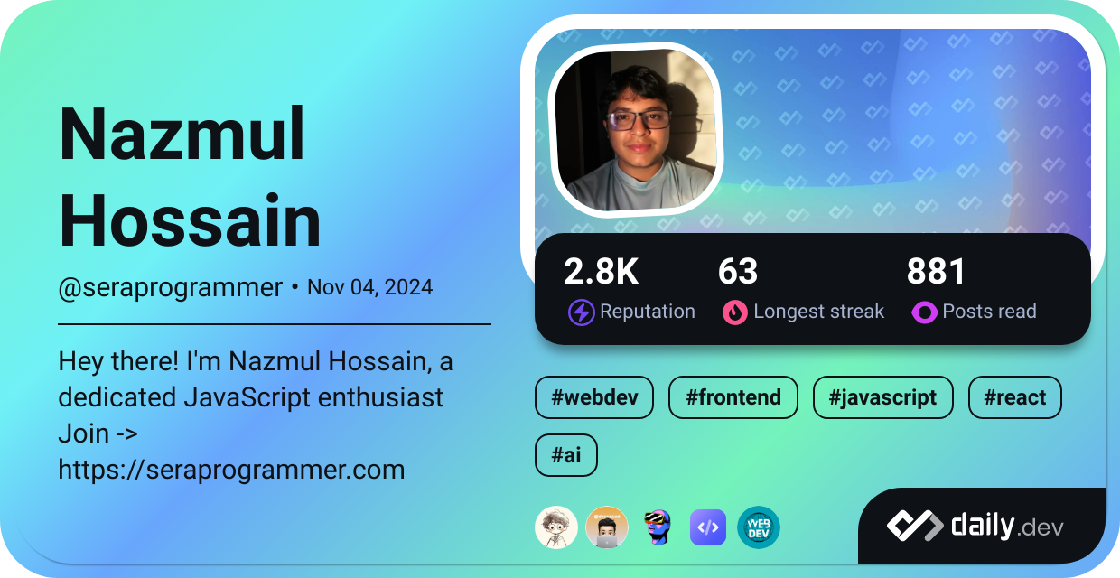 Posts with replies by Nazmul Hossain (@seraprogrammer) | daily.dev
