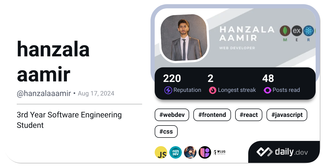 hanzala aamir (@hanzalaaamir) | daily.dev