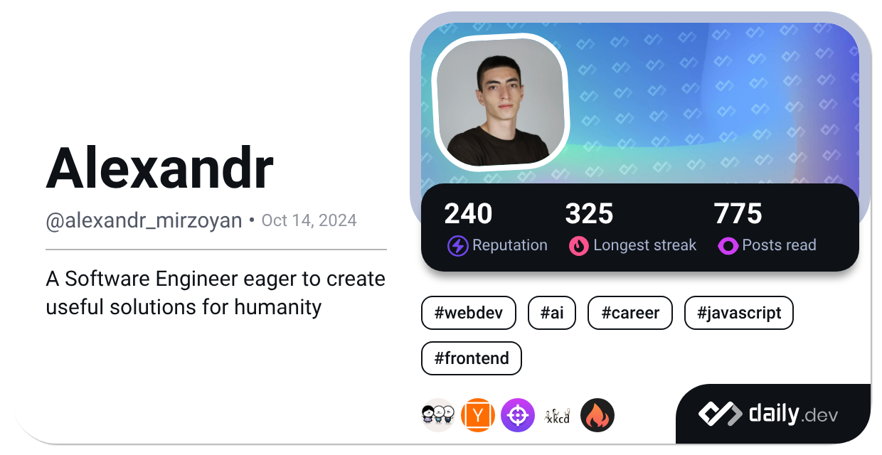Alexandr (@alexandr_mirzoyan) | daily.dev