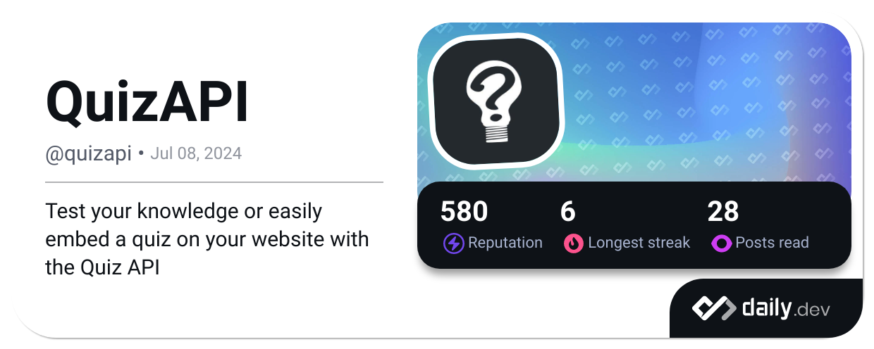 Posts upvoted by QuizAPI (@quizapi) | daily.dev