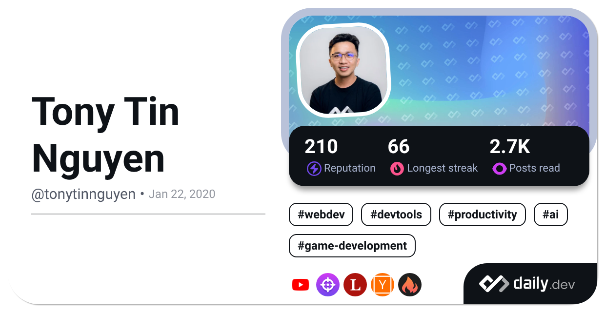 Tony Tin Nguyen (@tonytinnguyen) | daily.dev