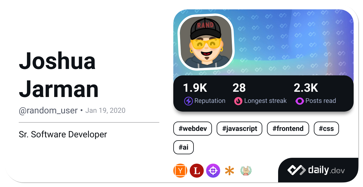 Joshua Jarman (@random_user) | daily.dev