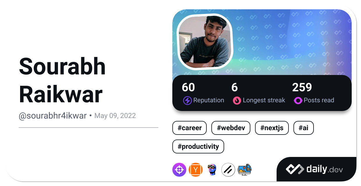 Sourabh Raikwar (@sourabhr4ikwar) | daily.dev