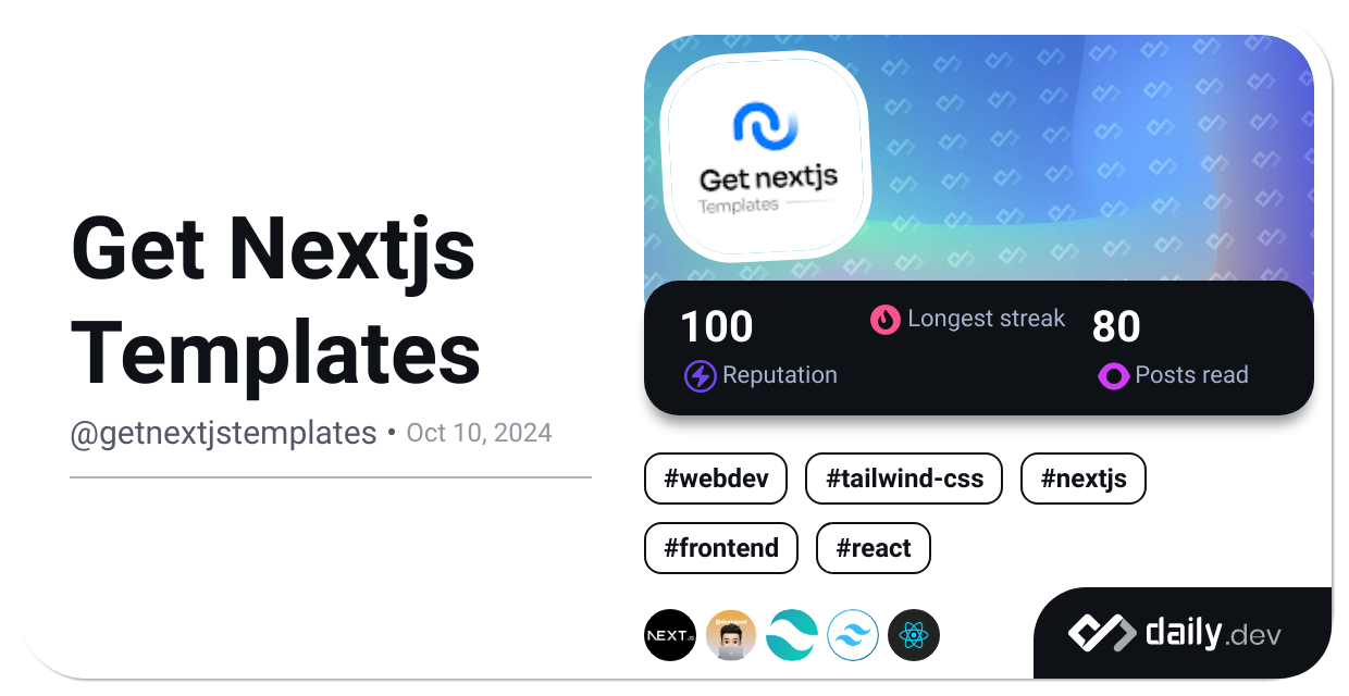 Get Nextjs Templates (@getnextjstemplates) | daily.dev